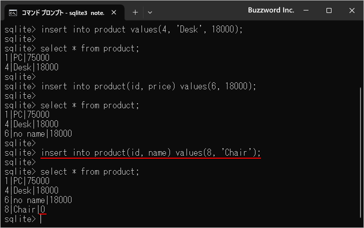 SQLite DEFAULT 